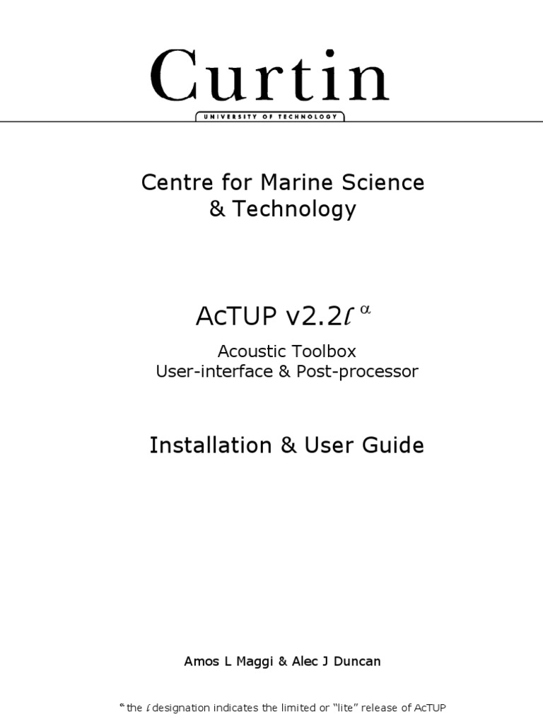 Acoustic Toolbox User Interface and Post-Processor Installation and ...