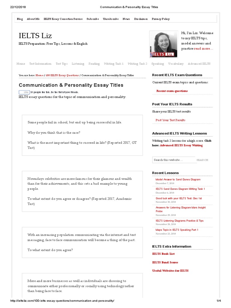 Communication & Personality Essay Titles | PDF | International English ...