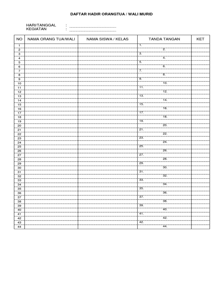 Format Absen Wali Murid | PDF