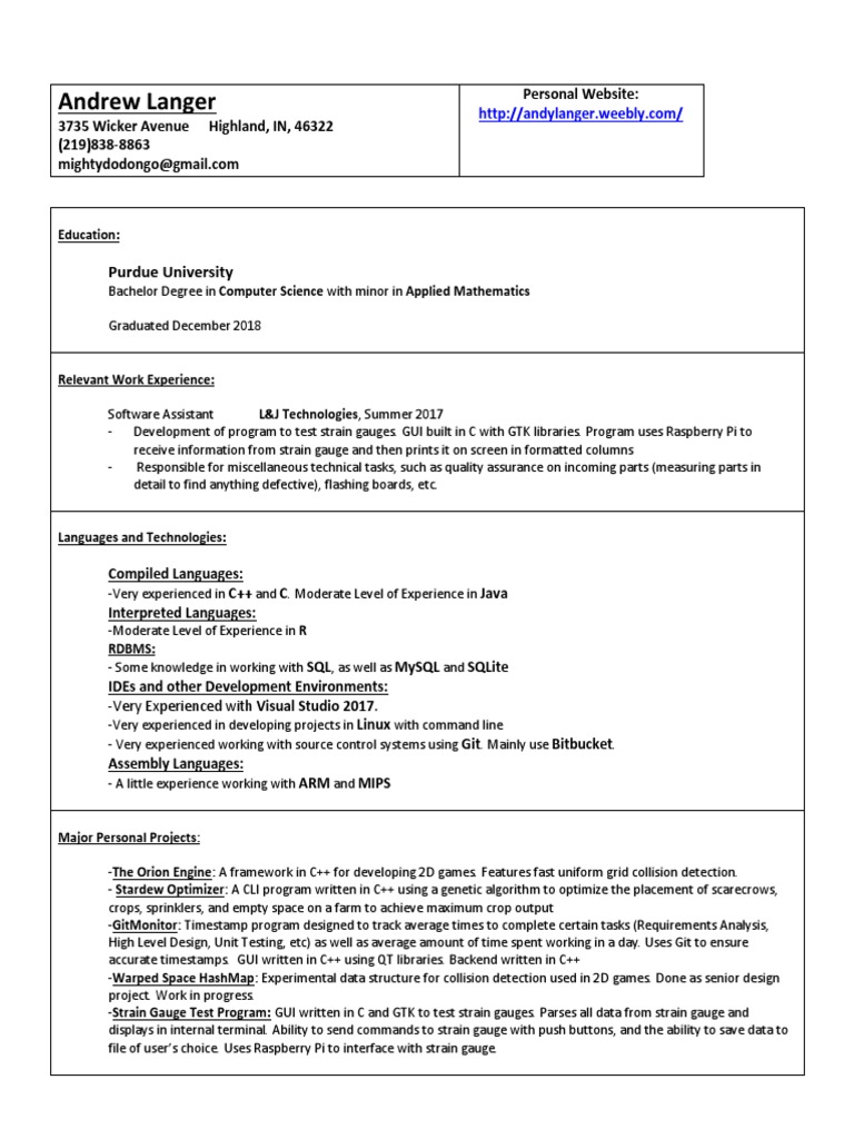 Andylangerresume | PDF | Integrated Development Environment | Computer Program