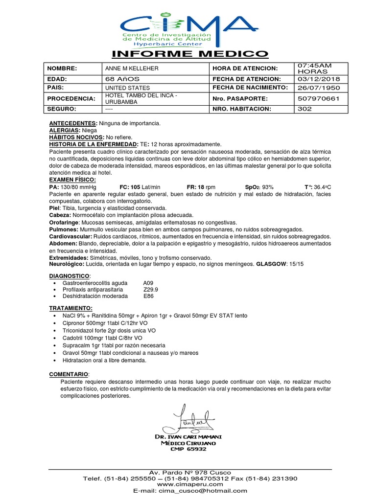 Informe Medico | Descargar gratis PDF | Medicina | Especialidades Medicas