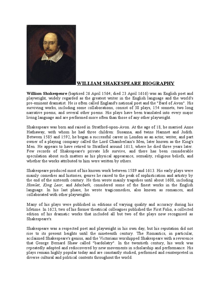 William Shakespeare: Life and Works | PDF | William Shakespeare ...