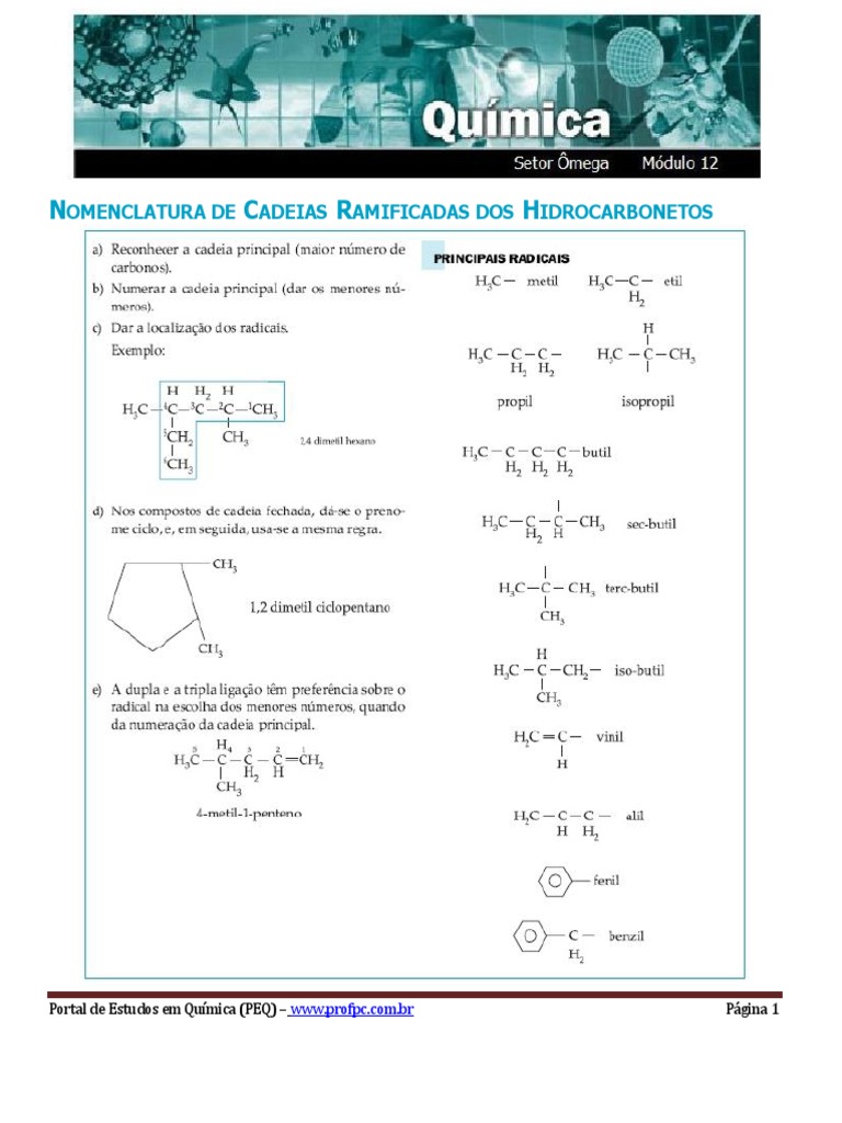 Nomenclatura de Hidrocarbonetos Ramificados | PDF | Benzeno | Aromaticidade