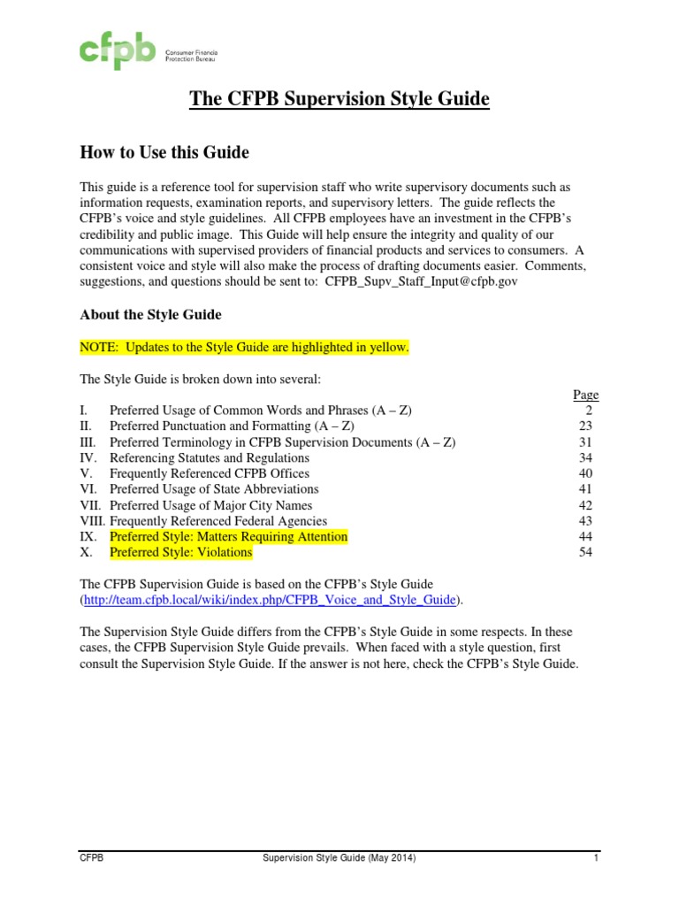 The CFPB Supervision Style Guide (May 2014) (Highlighted Updates) | PDF ...