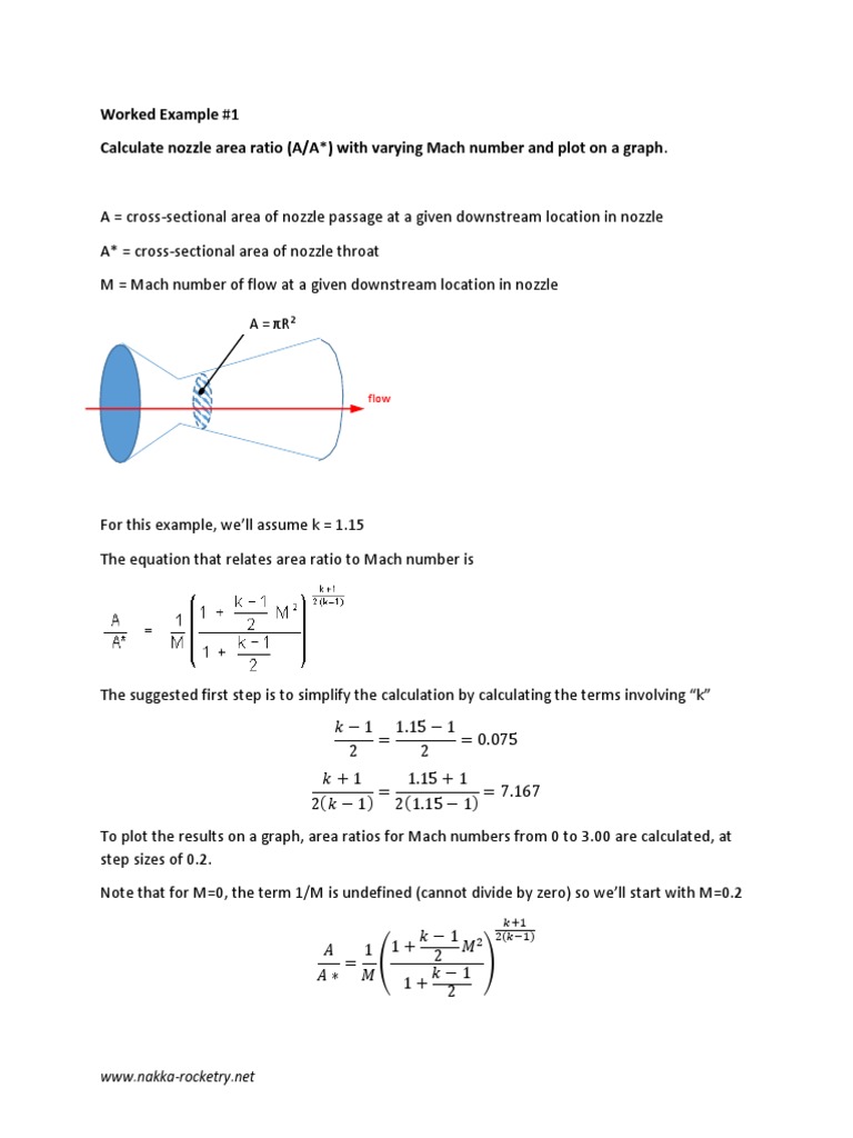 Worked Example #1 Calculate Nozzle Area Ratio (A/A ) With Varying Mach ...