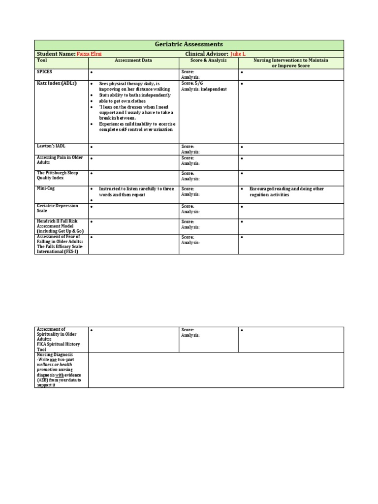 11 CLINICAL SITE - Geriatric Assessments | PDF | Geriatrics | Nursing
