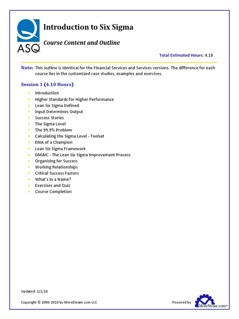 Introduction Six Sigma Outline | PDF