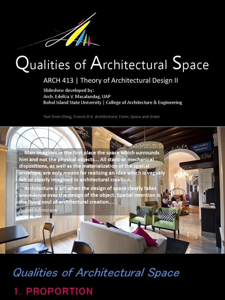 Arch413 Qualities of Architectural Space Plus Space Analysis Matrix ...