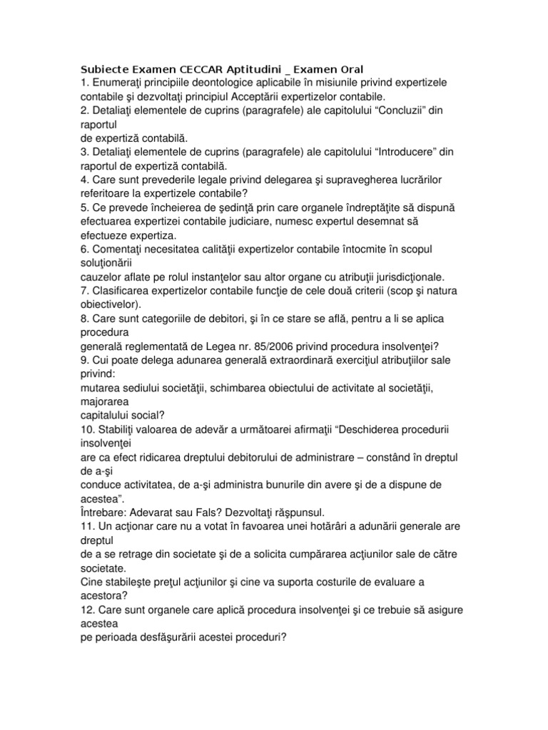 Subiecte Examen CECCAR Aptitudini | PDF