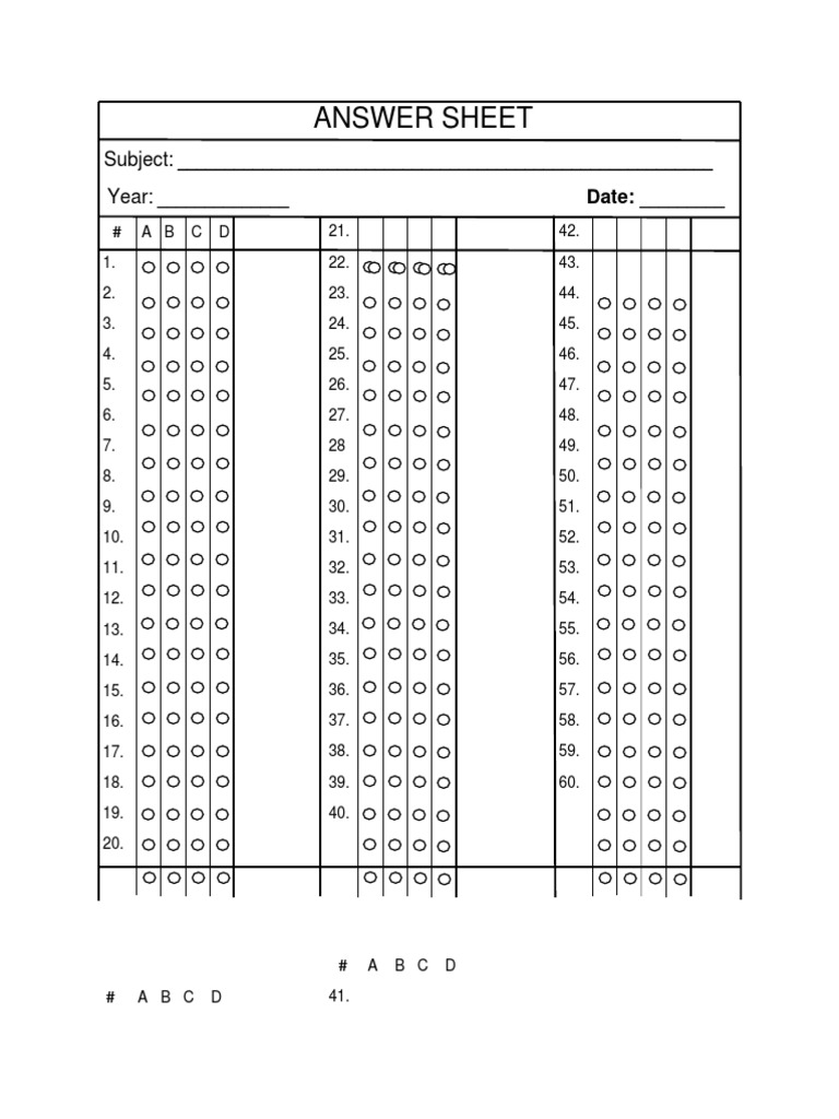 Answer Sheet: Subject: - Year: - Date | PDF
