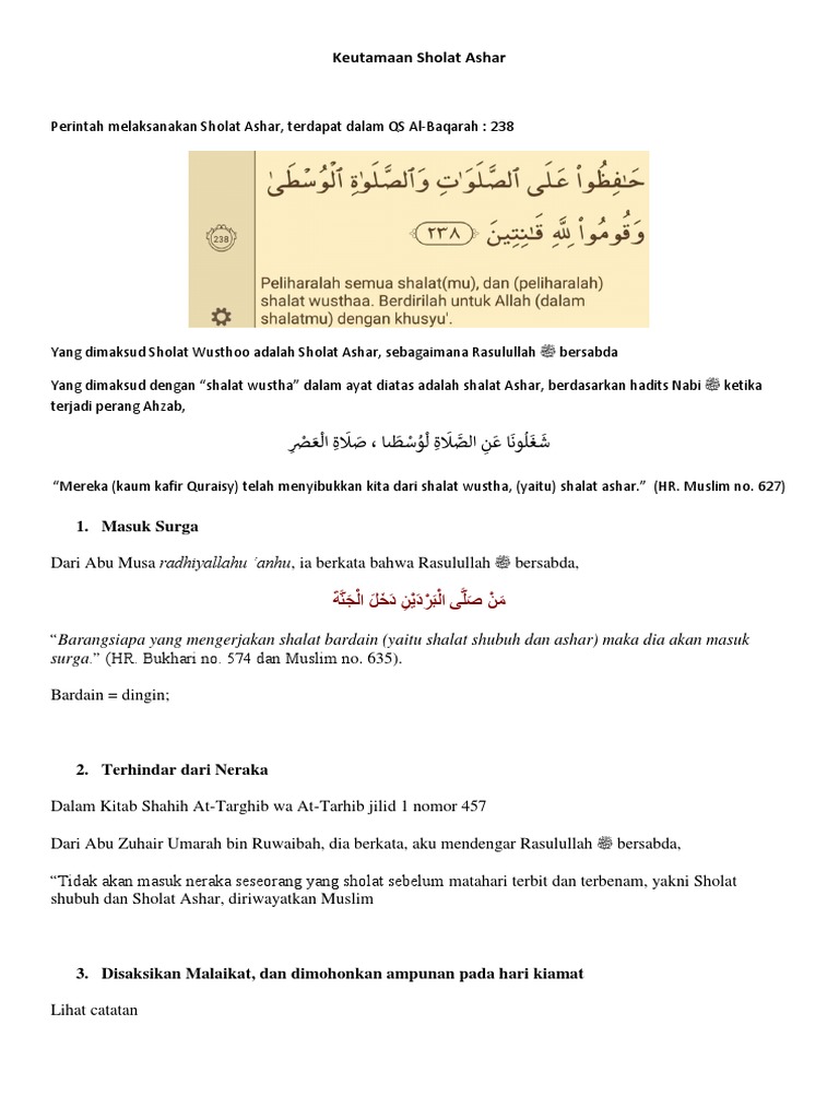 Keutamaan Sholat Ashar dalam Islam | PDF