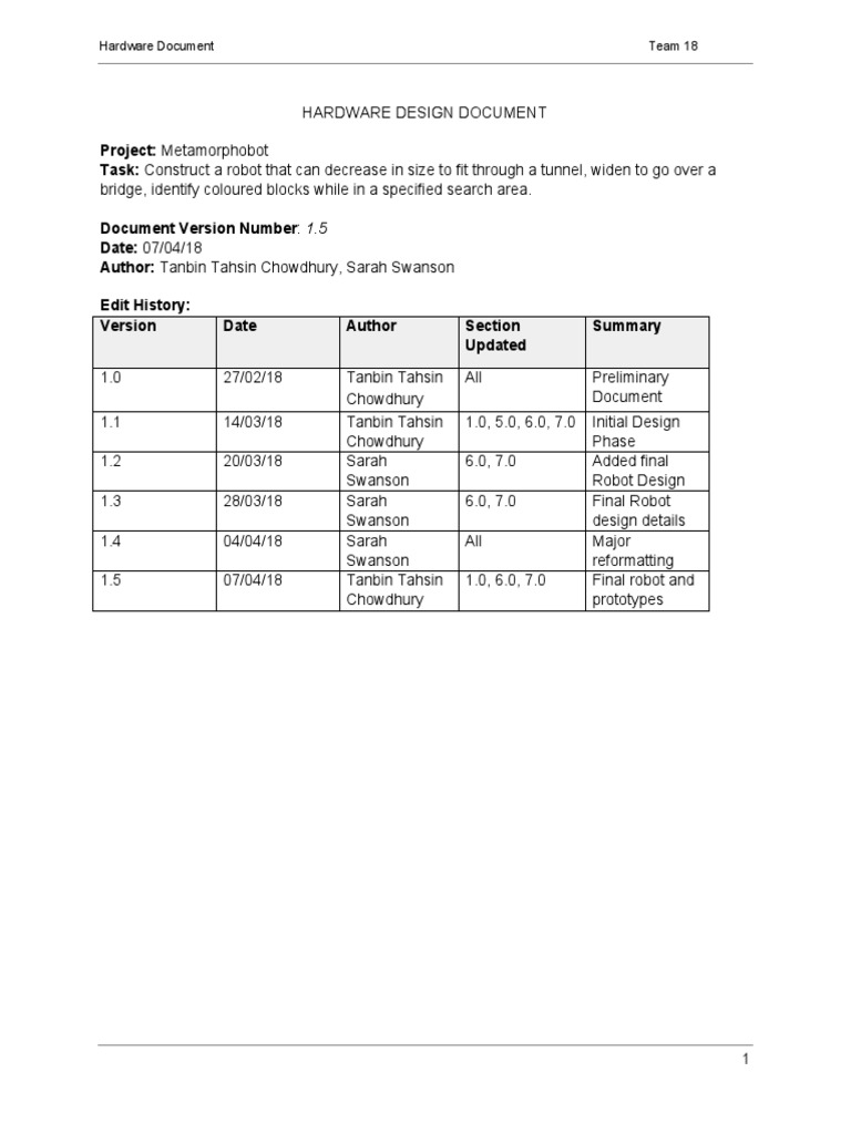 Final Hardware Design Document - Team 18 | PDF | Gear | Robot