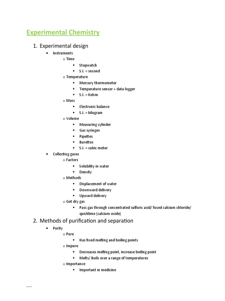 Chemistry Notes (Experimental Chemistry)