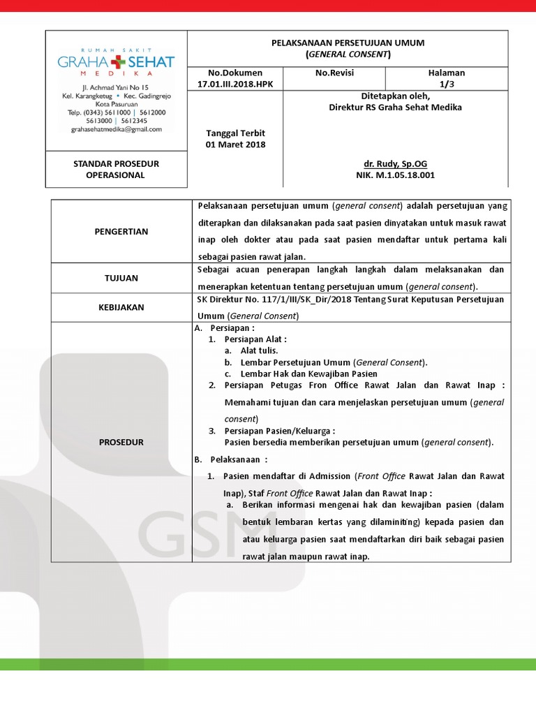 Spo Persetujuan Umum (General Consent) | PDF | Hukum