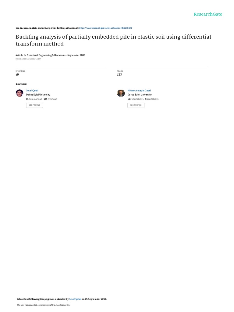 Buckling Analysis of Partially Embedded Pile in Elastic | PDF | Buckling | Beam (Structure)