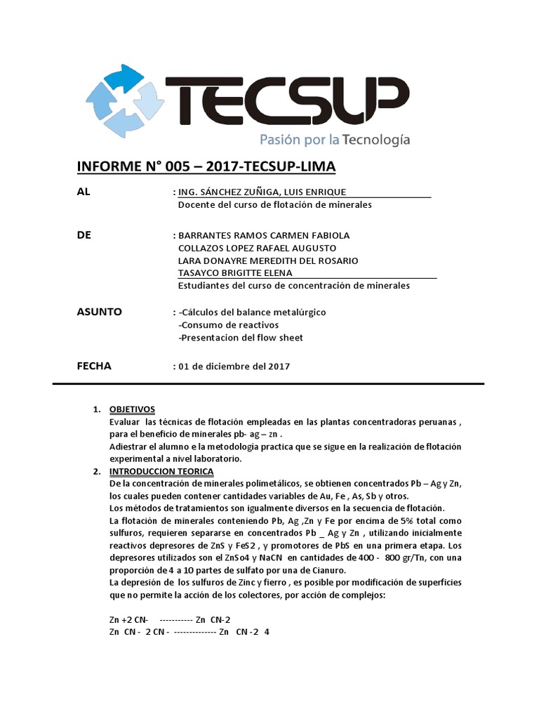Informe 5 TECSUP | PDF | Cobre | Zinc