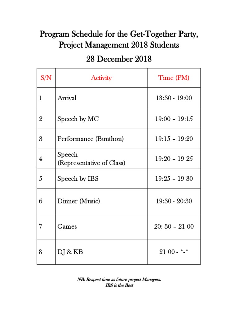 Program Schedule For Get-Together Party | PDF