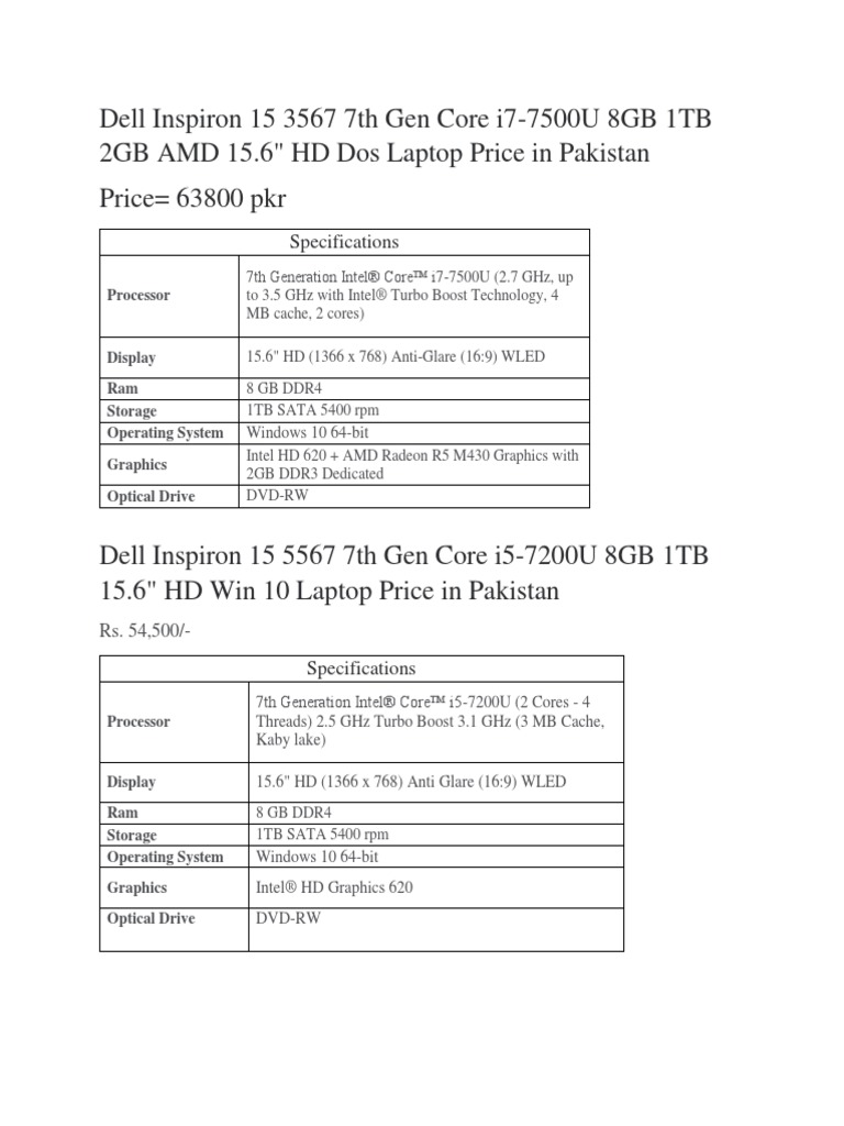 Dell Specifications | PDF | Advanced Micro Devices | Intel