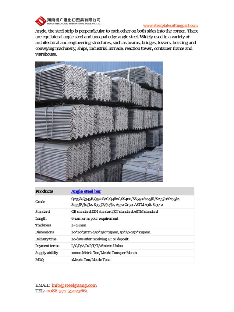 Angle Steel Bar Specifications and Supply | PDF