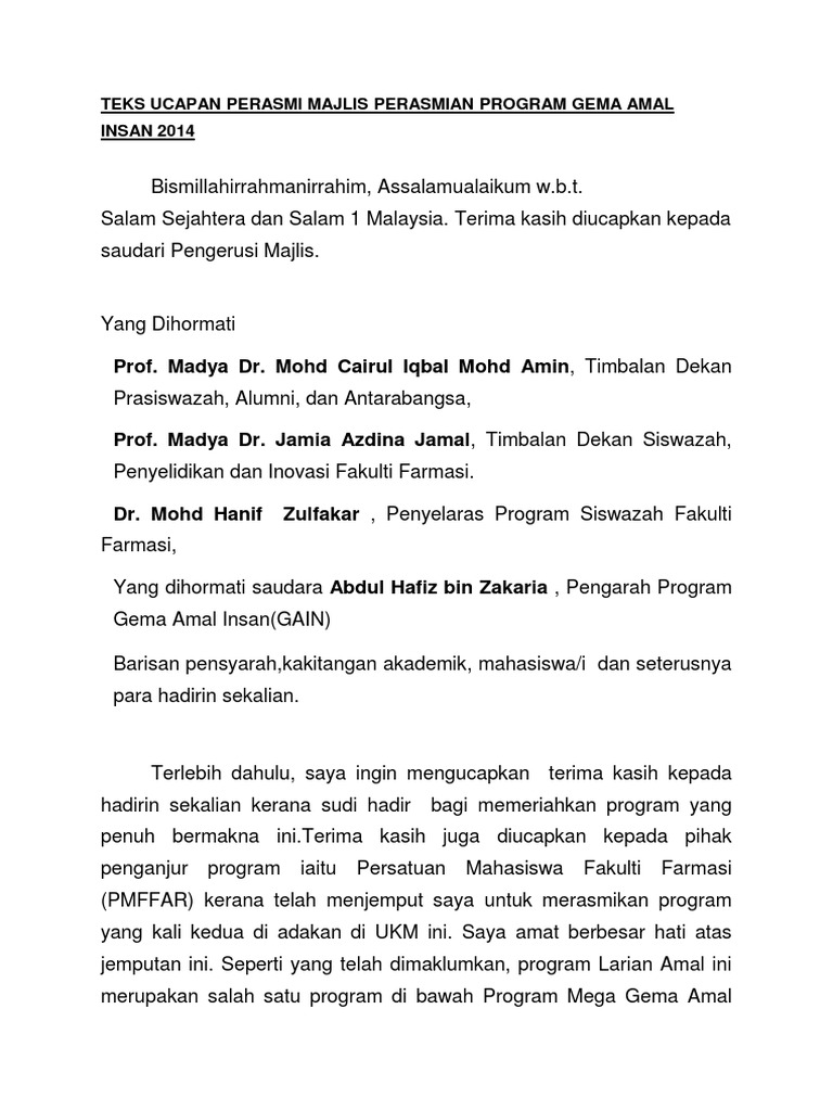 Ucapan Perasmian Program Gema Amal 2014 | PDF | Karier & Perkembangan ...
