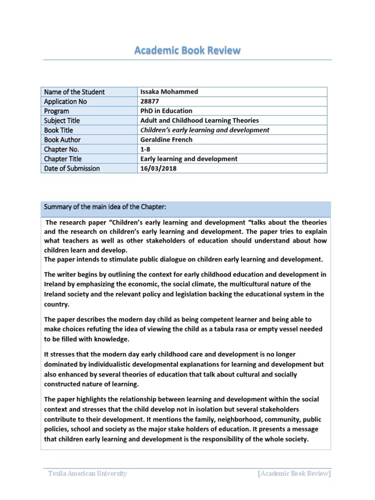 Book Review Assignment | PDF | Early Childhood Education | Adult Education