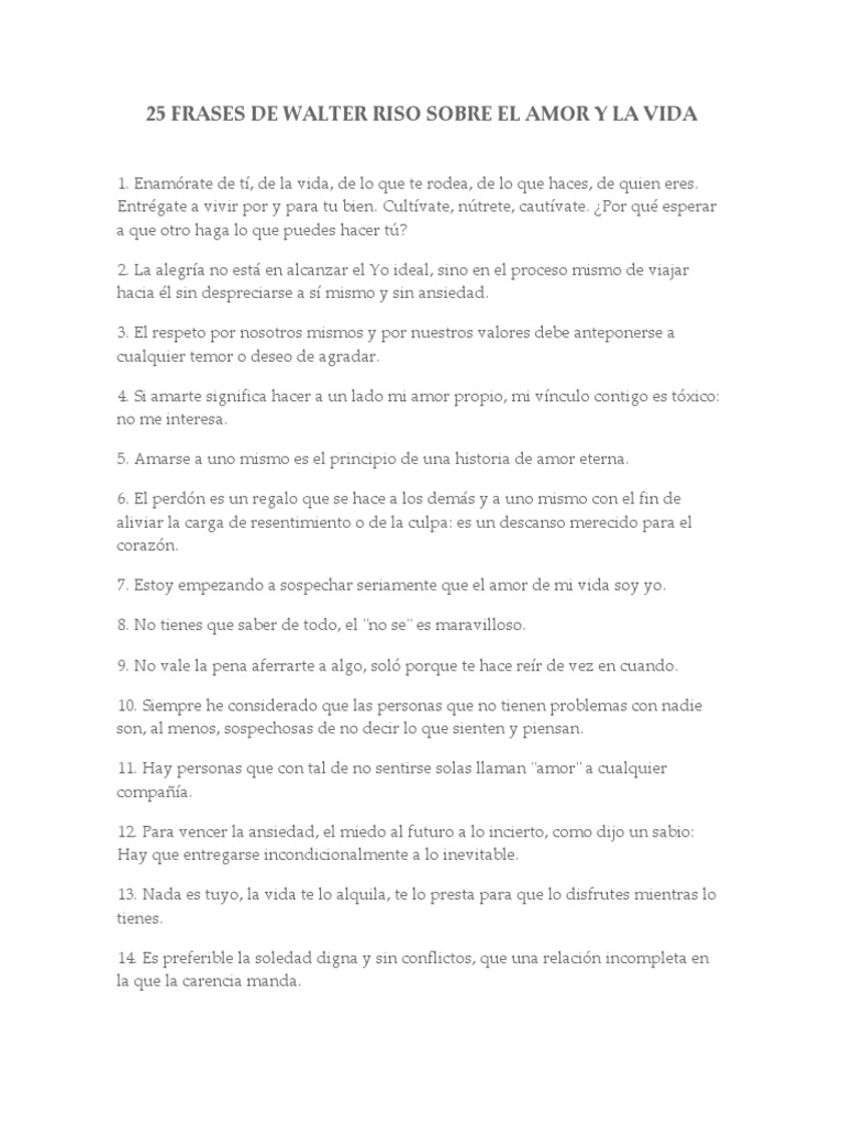 25 Frases de Walter Riso Sobre El Amor y La Vida | PDF | Amor | Sicología