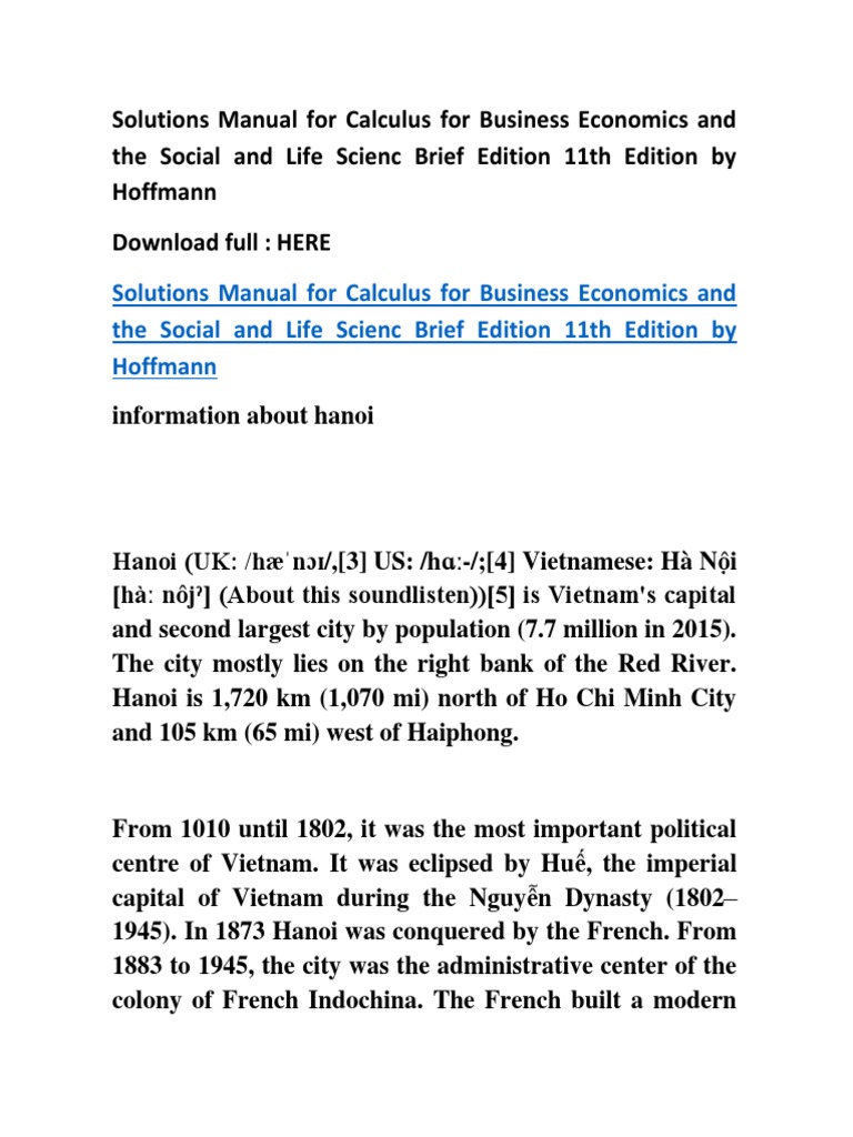 Solutions Manual For Calculus For Business Economics and The Social and ...