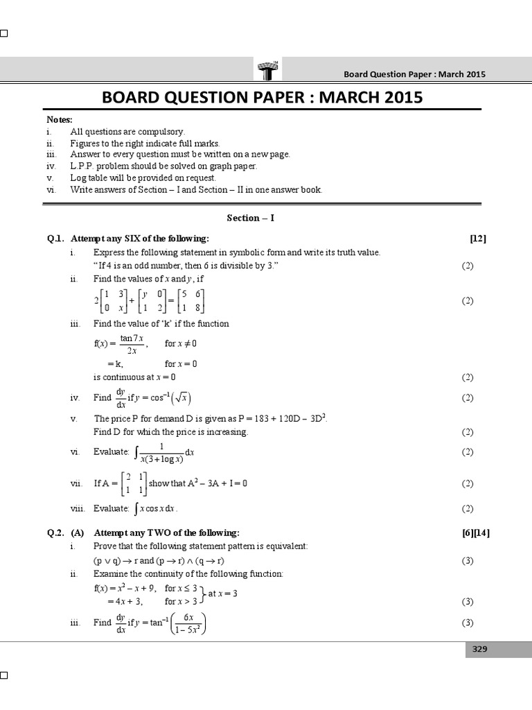 HSC Commerce 2015 March Maths1 PDF | PDF | Teaching Mathematics