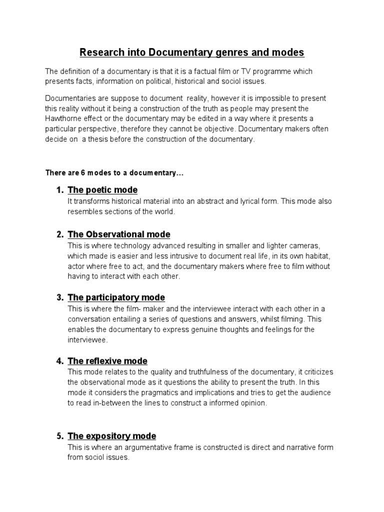 Research Into Documentary Genres and Modes | PDF