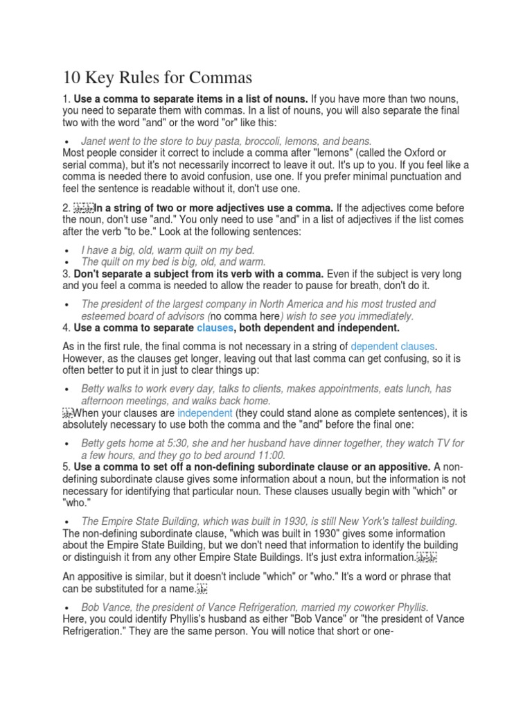 10 Key Rules For Commas: Use A Comma To Separate Items in A List of ...