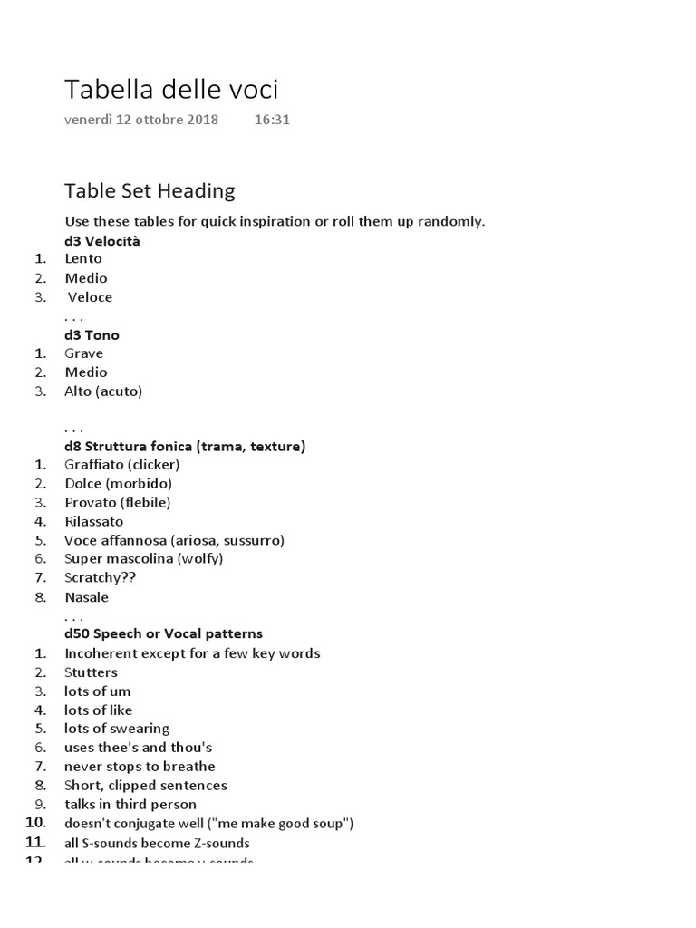 Tabella Delle Voci: Table Set Heading | PDF | Primate Anatomy | Facial ...