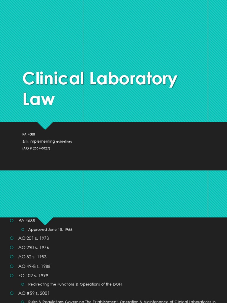 RA 4688: Clinical Laboratory Law Overview | PDF | Pathology | Medical ...