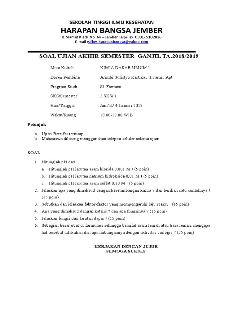 Soal Uas Kimdas I | PDF