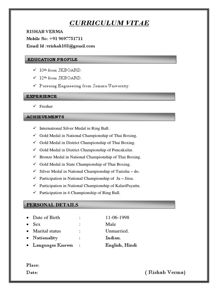 Curriculum Vitae: Rishab Verma Mobile No: +91 9697751711 | PDF