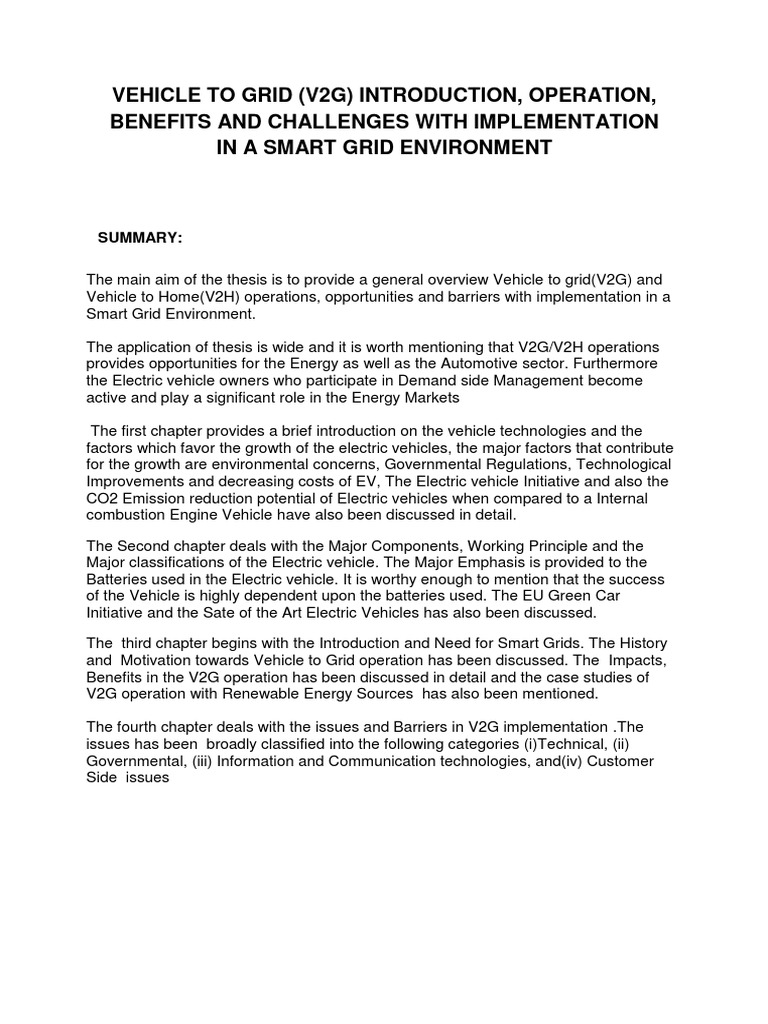 Vehicle To Grid v2g Introduction Operati | PDF | Electric Vehicle ...