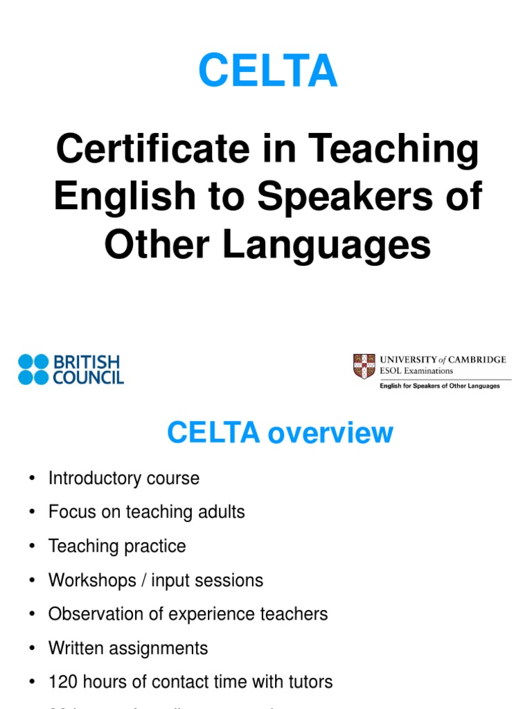 Celta: Certificate in Teaching English To Speakers of Other Languages | PDF