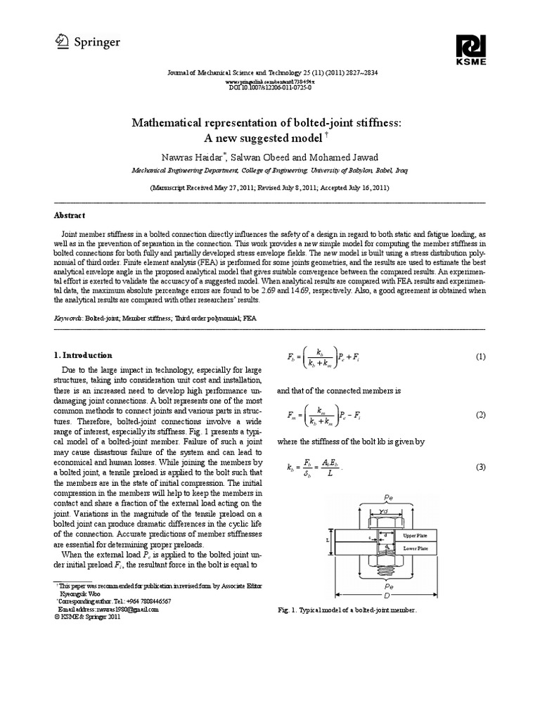 Mathematical Representation of Bolted-Joint Stiffness: A New Suggested ...