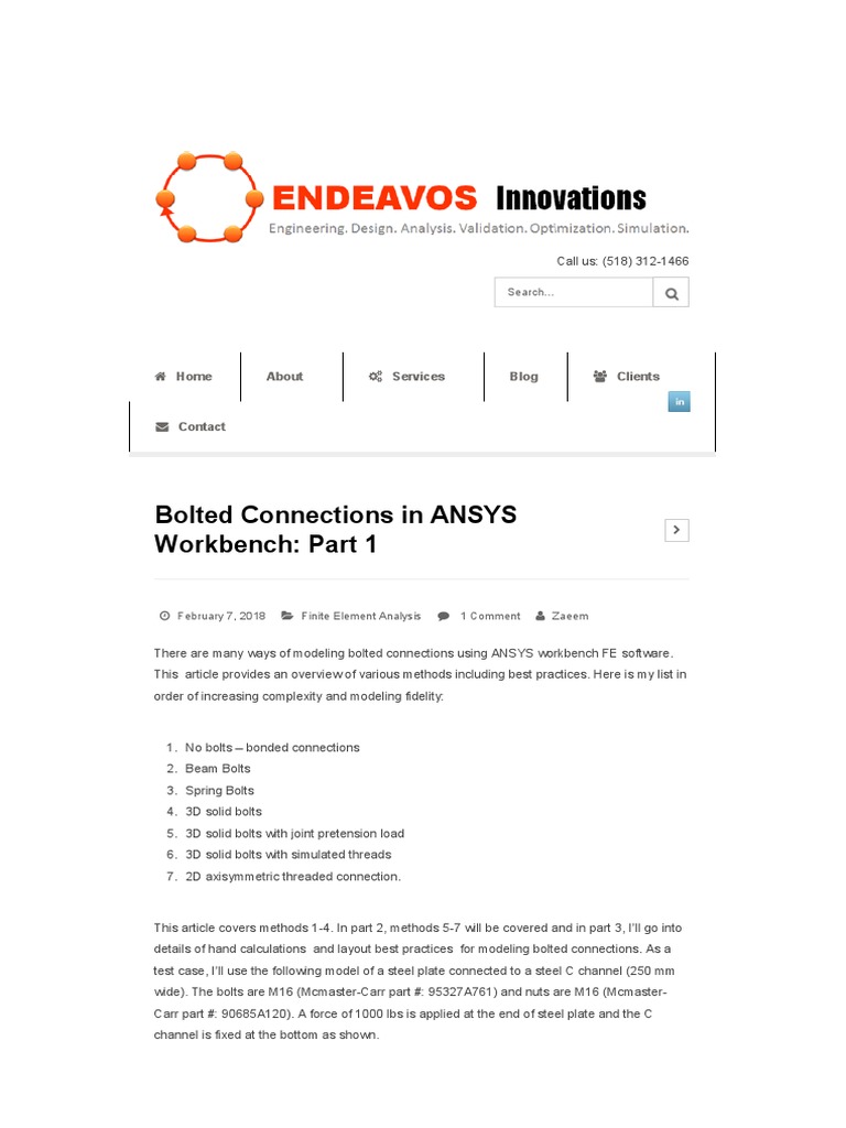 Bolted Connections in ANSYS Workbench: Part 1: Home About Services Blog ...