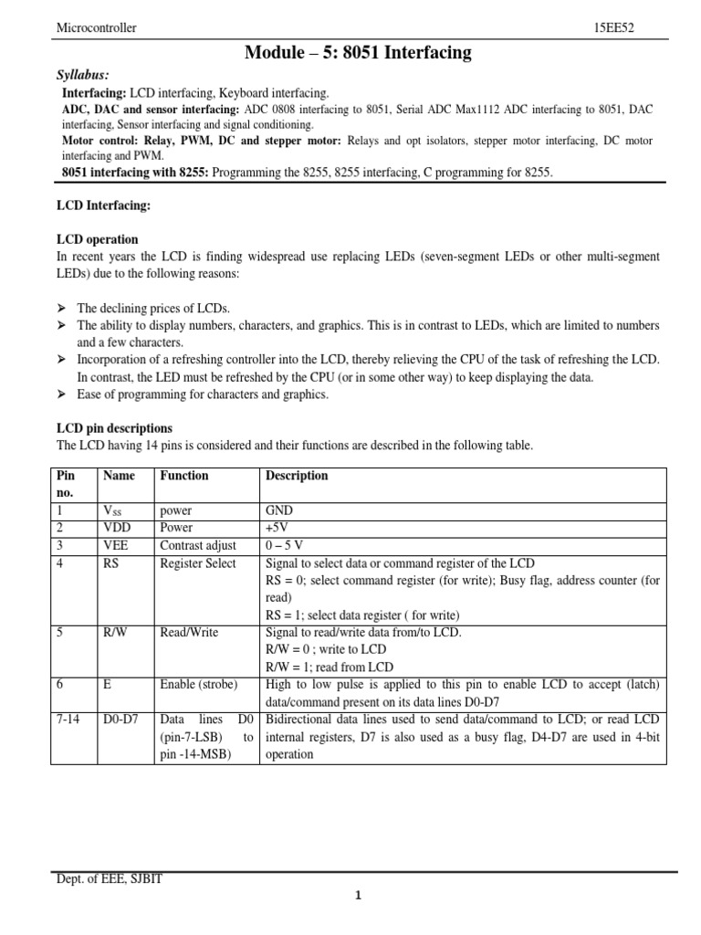 Module - 5: 8051 Interfacing: Syllabus | PDF | Analog To Digital ...