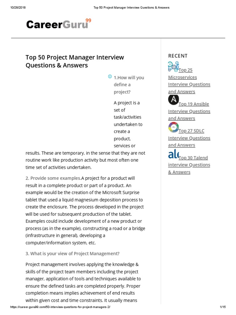 Top 50 Project Manager Interview Questions & Answers | PDF | Project ...