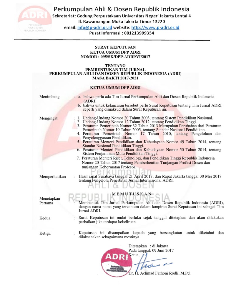 Contoh SK Tim Jurnal Adri | PDF