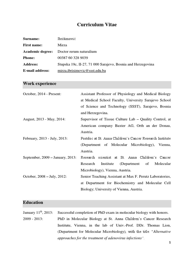 Academic CV: Dr. Mirza Ibrišimović | PDF | Laboratory Techniques ...