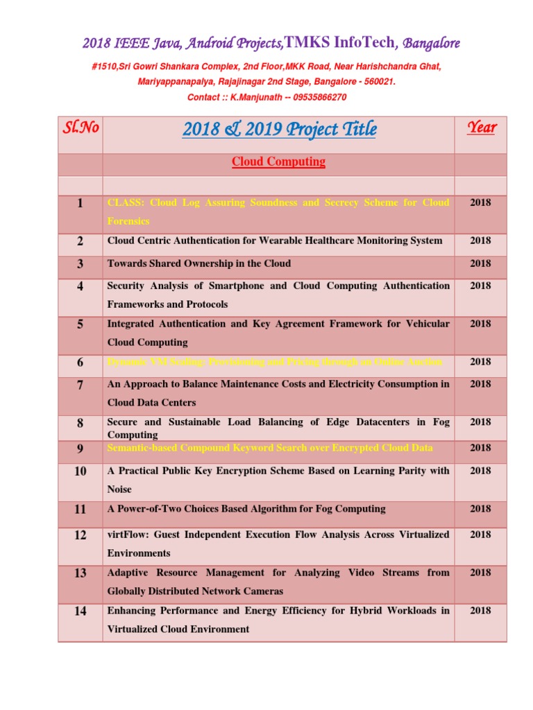 2018 and 2019 Java IEEE Projects List | PDF | Cloud Computing ...
