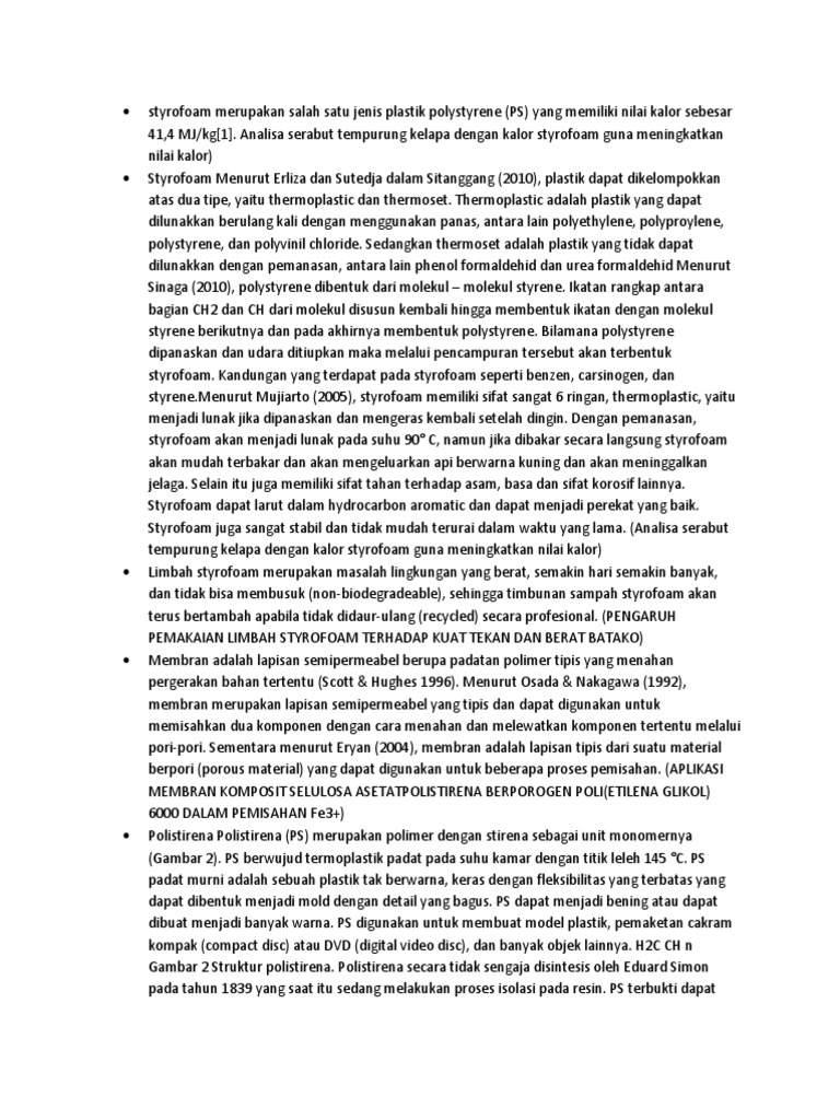 Styrofoam Merupakan Salah Satu Jenis Plastik Polystyrene | PDF
