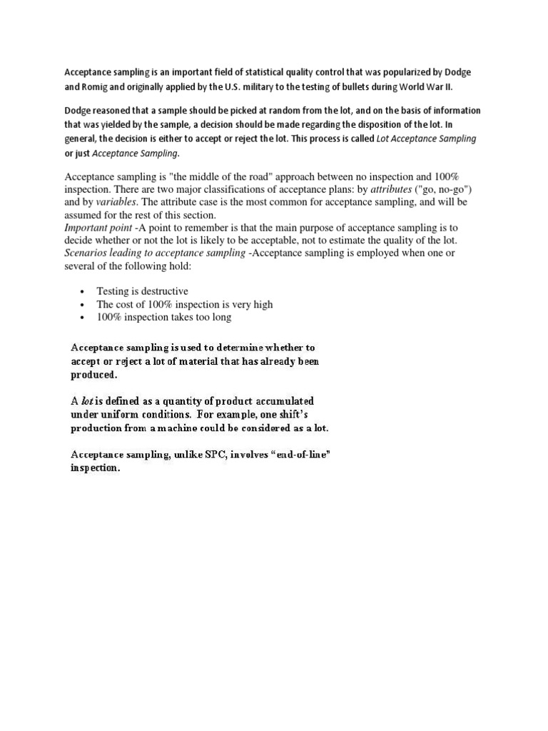 Acceptance Sampling Is An Important Field of Statistical Quality ...