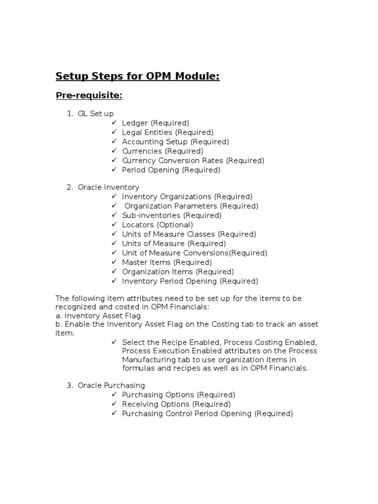 Setup Steps For OPM Module | PDF | Inventory | Computing