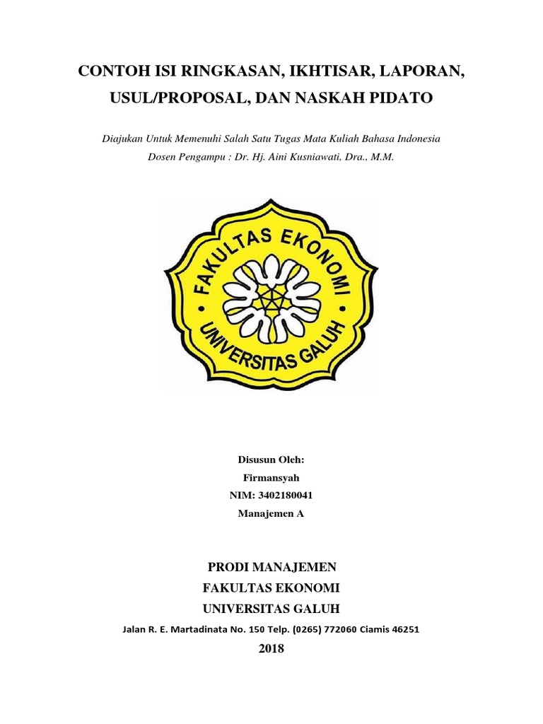 Contoh Proposal Makalah Ringkasan Pidato | PDF
