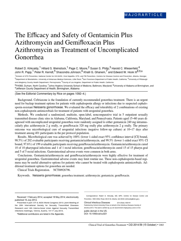 The Efficacy and Safety of Gentamicin Plus Azithromycin and ...
