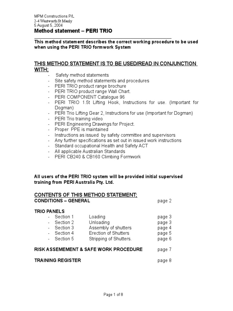 Method Statement TRIO MPM | PDF | Crane (Machine) | Elevator