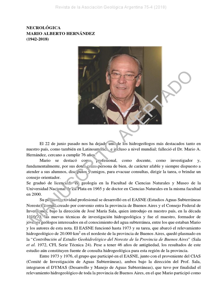 Necrológica Mario Alberto Hernández (1942-2018) | PDF | Agua ...